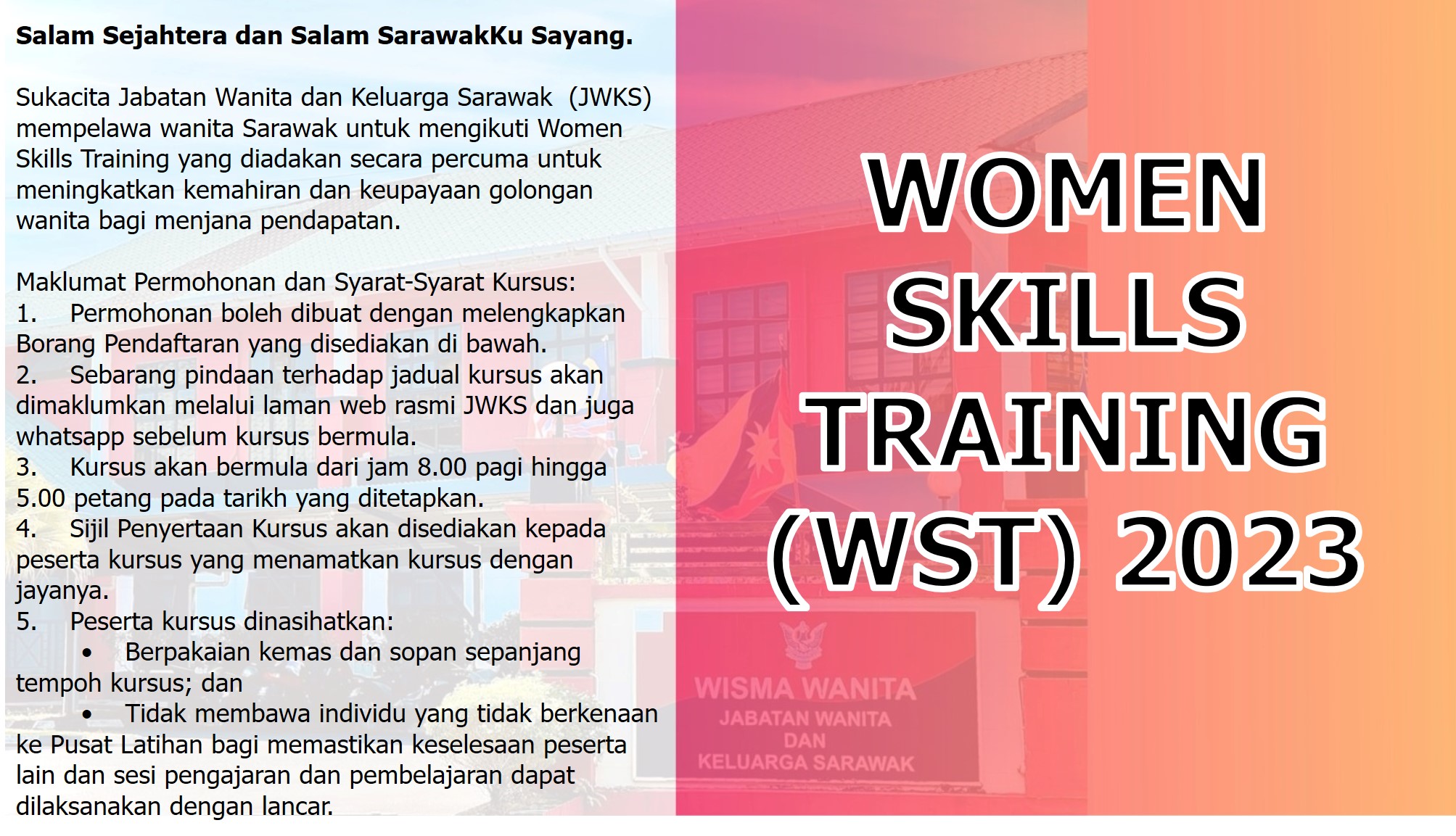 WOMEN SKILLS TRAINING (WST) 2023 - Laman Web Rasmi Jabatan Wanita dan ...